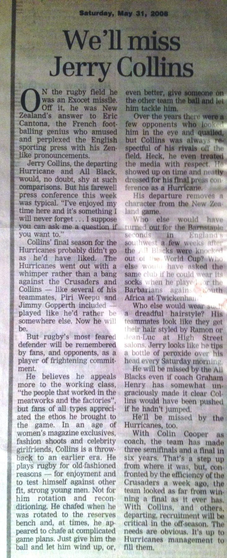 We’ll Miss Jerry Collins. An Englishman's Tribute